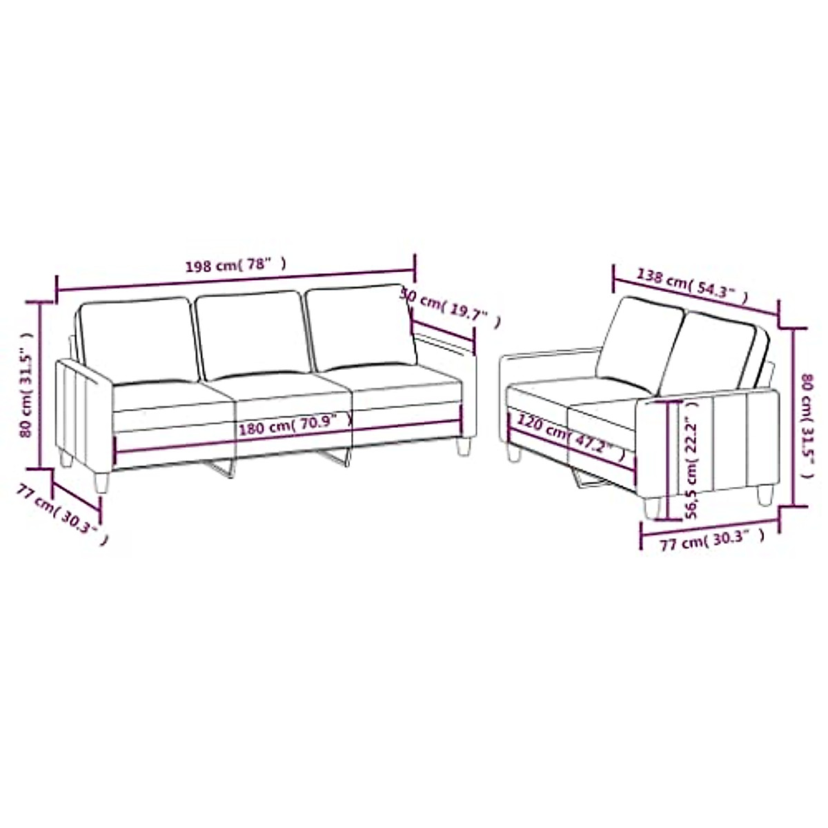 vidaXL Sofa Set 2 Piece with Cushions Living Room Seating Upholstered Leisure Sofa Couch Settee Armchair Furniture Dark Gray Fabric