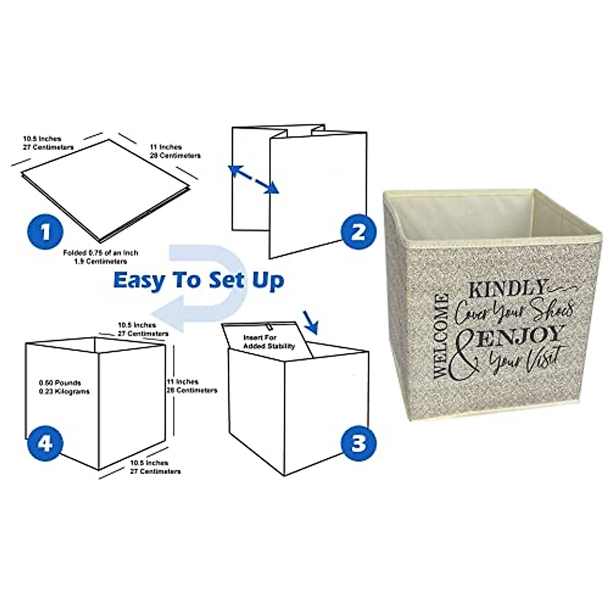 Shoe Covers Box - Welcomes Guests to Please Cover Shoes. Indoor Foldable Storage Bin to Fill w/your Favorite Booties. For Homeowner, Real Estate Agent, Realtor Open House Supplies | 1 Beige & Black