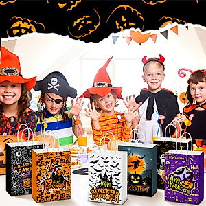 Sinload 24 Pcs Halloween Trick or Treat Bags with Handles Paper Candy Gift Bags Halloween Goodie Bags Halloween Paper Snacks Bags for Holiday Treats Kids Halloween Party Favors Supplies