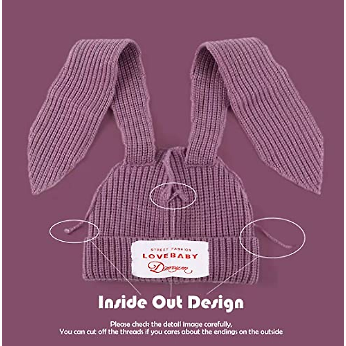 Beanie Hats for Women Cute Bunny Solid Color Knit Winter Cap Rabbit Knit Long Hair Holloween Cosplay Hat Warm Skull Cap