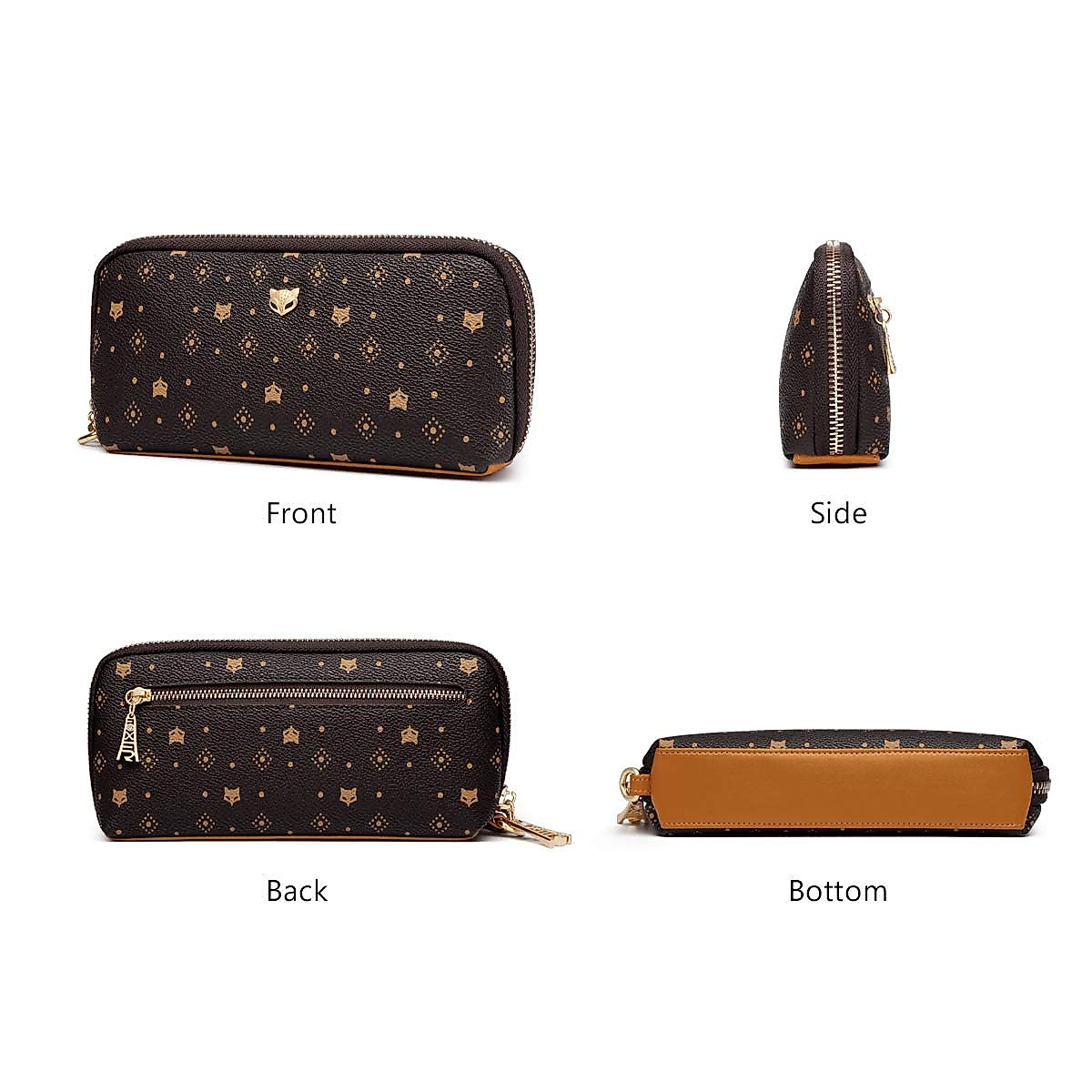 FOXLOVER PVC Leather Wallets for Women Artificial Leather Long Wallet Lady Wristlets with Zipper Coin Purse