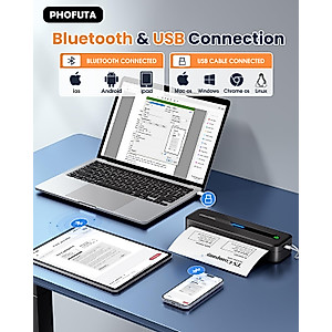 PhoFuta M832 Portable Printers Wireless Travel 300dpi,Small Inkless Thermal Printer for Phone & Laptop, Bluetooth Compact Printer for Mobile Office Home, Support A4 & 8.5 x 11 US Letter Thermal Paper