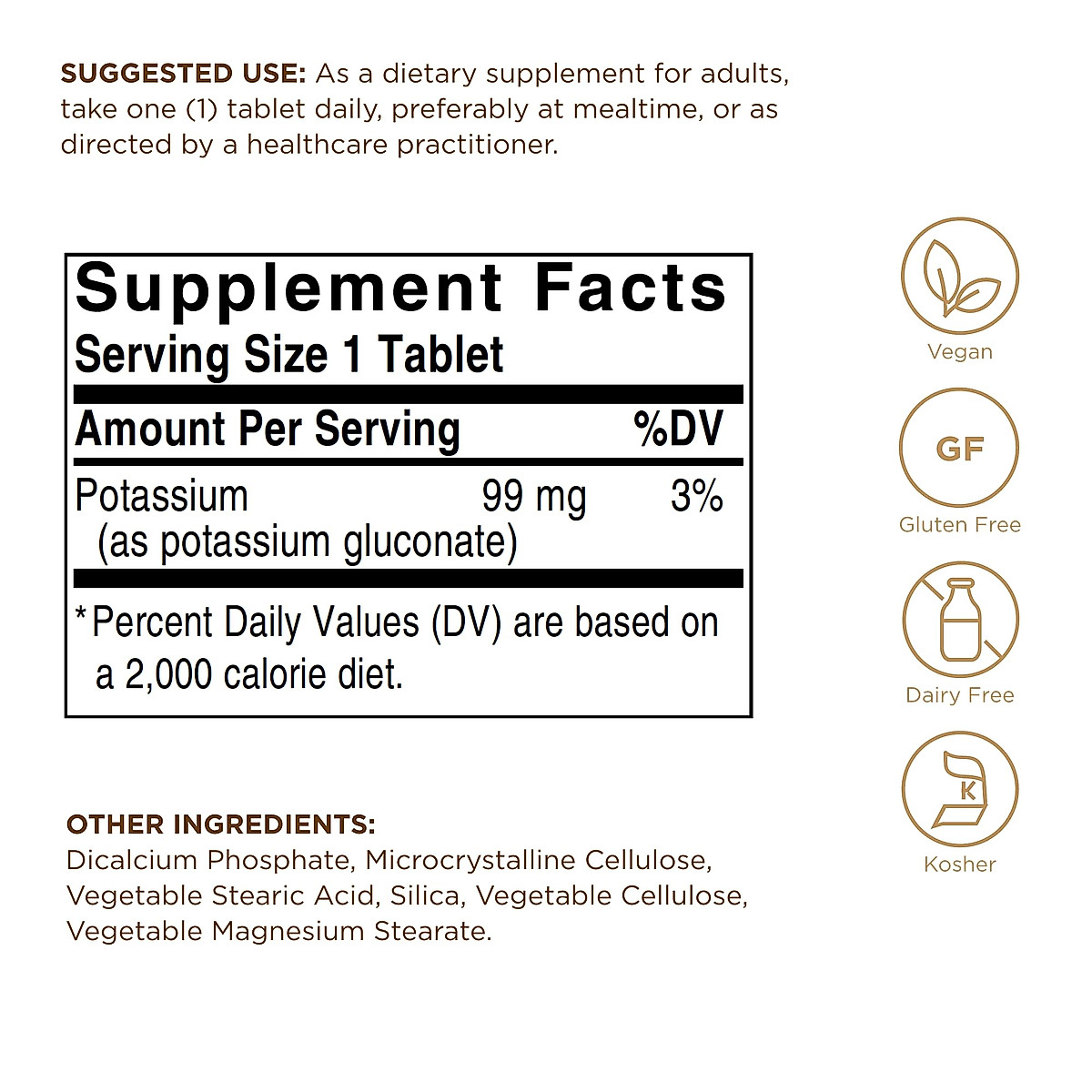 Solgar Potassium - 250 Tablets - Nerve & Muscle Health, Promotes Electrolyte Balance - Vegan, Gluten & Dairy Free, Kosher - 250 Servings