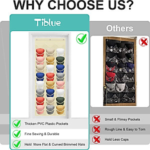 Hat Rack for Baseball Caps 27 Pockets Hat Organizer Hanging Over The Door Hat Storage Organizer for Closet Wall With Clear Pockets & 3 Hooks Caps Hat Holder Hanger for Baseball & Sport Caps,Cowboy Hat