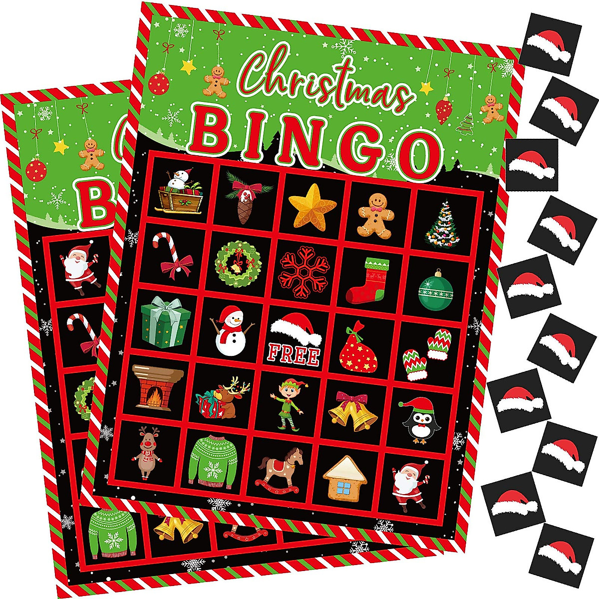 Skylety Christmas Bingo Game Cards for Adults 24 Players Holiday Christmas Games Sets for Large Groups Family Party School Classroom Xmas Activities