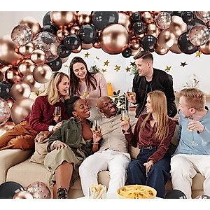 Metallic Rose Gold Black Balloons Arch Garland Kit-148Pcs Balloons for Gender Reveal Birthday Anniversary Baby Shower Graduation Wedding Retirement Party Decoration