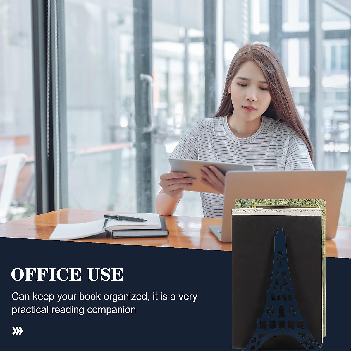 SAFIGLE Book Ends Book Ends Metal Bookend Creative Eiffel Tower Bookends, Black/White Bookends for Book Holder Bool Organizer for Home Office Black Bookshelf Black Bookshelf