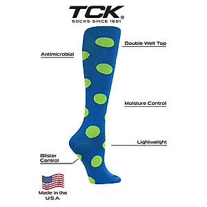 TCK Krazisox Polka Dot Over The Calf Socks (Electric Blue/Neon Yellow, Small)