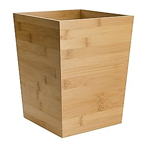 Allure Home Creation Haven Bamboo Bathroom Wastebasket Trash Can 7.87" x 7.87" x 10.00" Compact Size 1.50 gallons