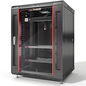 Server Rack - Wall Mount Network Enclosure - Locking Wall IT Cabinet - 19 Inch Rack Av Audio Video Rack Lockable Cabinet Network Rack - Powerbar - Shelf - Fan - Feet (15U (24" w x24 d x30 h))
