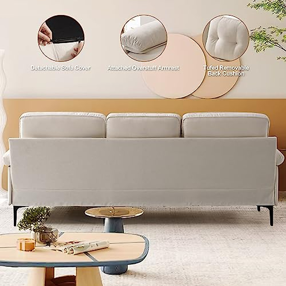ABAKAN 79” Modern Sectional Sofas Couches for Living Room, Chenille L Shaped Couches with Chaise for Small Spaces, Sofa with Solid Wood Frame, Attached Armrest, Easy to Install(Beige)