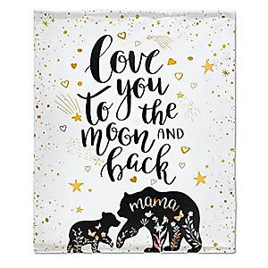 Todeyya Mama Bear Love You Moon and Back Blanket - ​Super Soft Flannel Fleece Blanket, Lightweight Microfiber Cozy Plush Blanket for Couch Sofa Gifts L 80x60 in for Adults