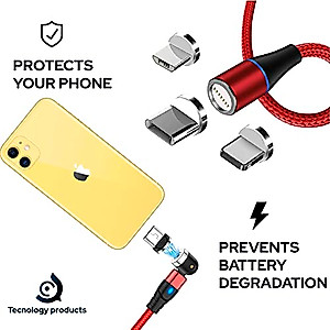 Magnetic Charging Cable - 360 Degree Rotating Charger - Removable Connectors - Nylon Braided Cord - Fast Charging for Multiple Devices - Unbreakable 8ft Nylon Cord