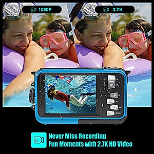 Waterproof Digital Camera Underwater Camera Full HD 2.7K 48MP Waterproof Camera with Dual Screen | 16X Digital Zoom | Flashlight