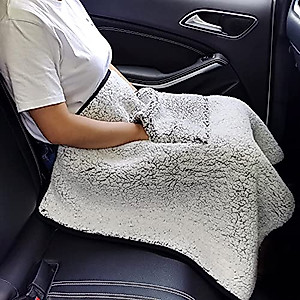 SJC Lap Blanket with Pocket Sherpa Blanket for Elderly Cozy Shawl Knee Blanket for Wheechair,Home,Office,Sofa Machine Washable