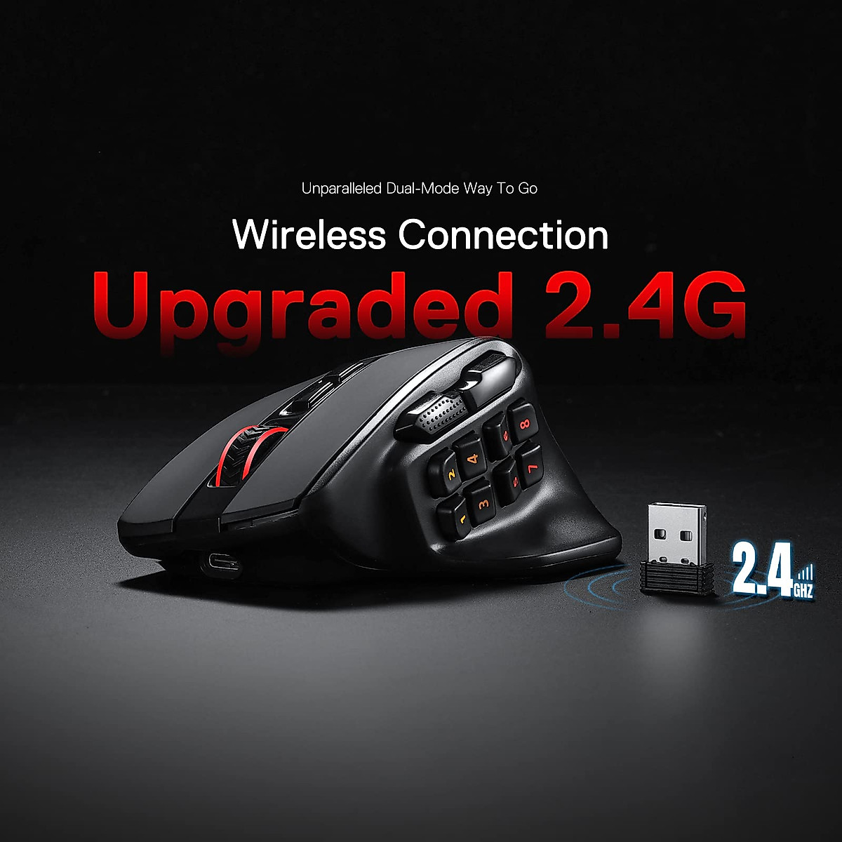 Redragon M811 PRO Wireless MMO Gaming Mouse, 15 Programmable Buttons RGB Gamer Mouse w/Ergonomic Natural Grip Build, 10 Side Macro Keys, Software Supports DIY Keybinds & Backlit