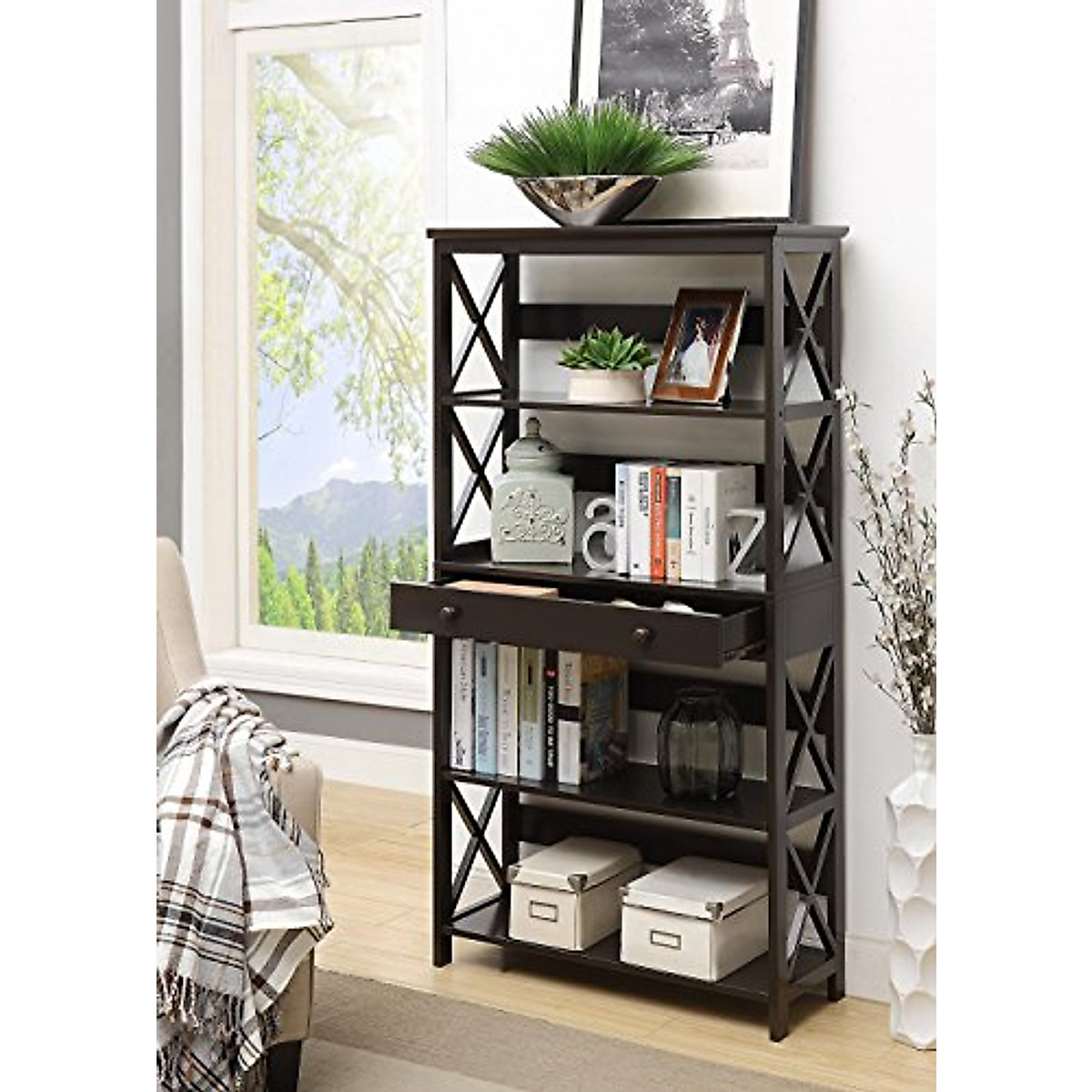 Convenience Concepts Oxford 5 Tier Bookcase with Drawer, Black