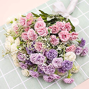 SNAIL GARDEN 3Pack Artificial Carnation Flowers, 20Heads Per Bunche Silk Chrysanthemum Marigold Wildflowers with 1 Vase Kraft Paper Bag for Home Office Table Décor Wedding Flower Bouquet