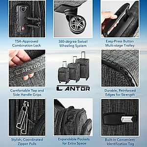 Cantor Ultra Lightweight Softside Luggage with Spinner Wheels, Set of 3, Expandable Suitcase with Retractable Handle and ID Tag, and Interlocking Zippers with TSA Lock (Grey)