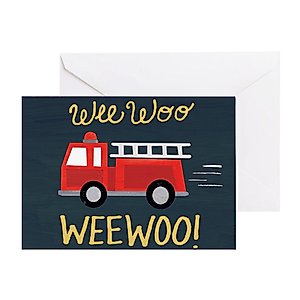 CafePress Wee Woo Firetruck Birthday Card Greeting Cards Folded Greeting Card Matte