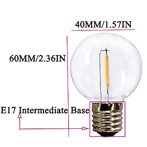 G40 Globe Replacement Bulbs C9/E17 Intermediate Base 1W G40 Shatterproof Waterproof Clear Plastic LED Filament Bulb Warm White 2700K Outdoor String Replacement Light for Yard Garden Patio(15 Pack)