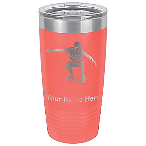 LaserGram 20oz Vacuum Insulated Tumbler Mug, Skateboarding, Personalized Engraving Included (Coral)