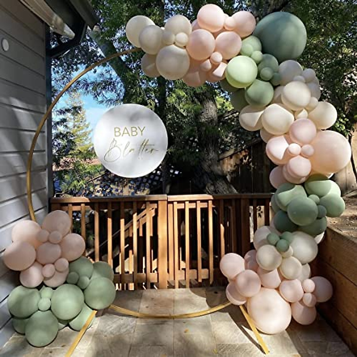 Artificial Eucalyptus Leaves Sage Green Blush And Confetti Gold Balloons, 59Pcs Sage Green Gold Pink Blush Nude Balloons with Artificial Eucalyptus for Baby Bridal Shower Birthday Safari And Sage Party Decorations Supplies