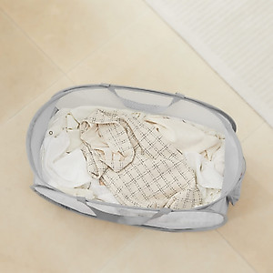 Mesh Pop Up Laundry Basket with Strong Handles, Large Opening Collapsible Clothes Hampers, Portable & Easy for Use (1 Pack, Grey)