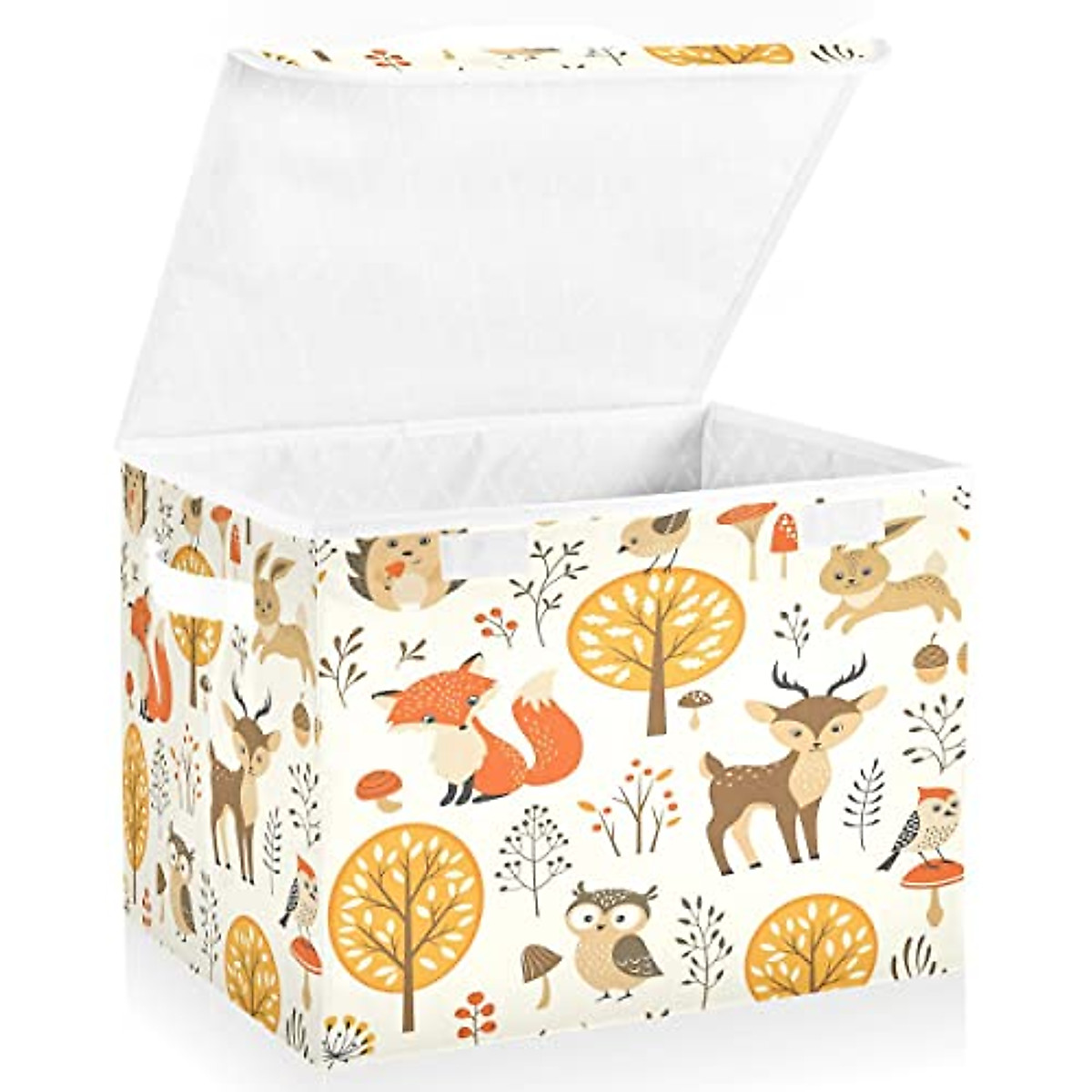 Storage Bins with Lids Foldable Storage Baskets Storage Cubes Collapsible Closet Organizer Containers with Cover Forest Animals for Home Office Organizer Closet, Shelves, Toy, Nursery