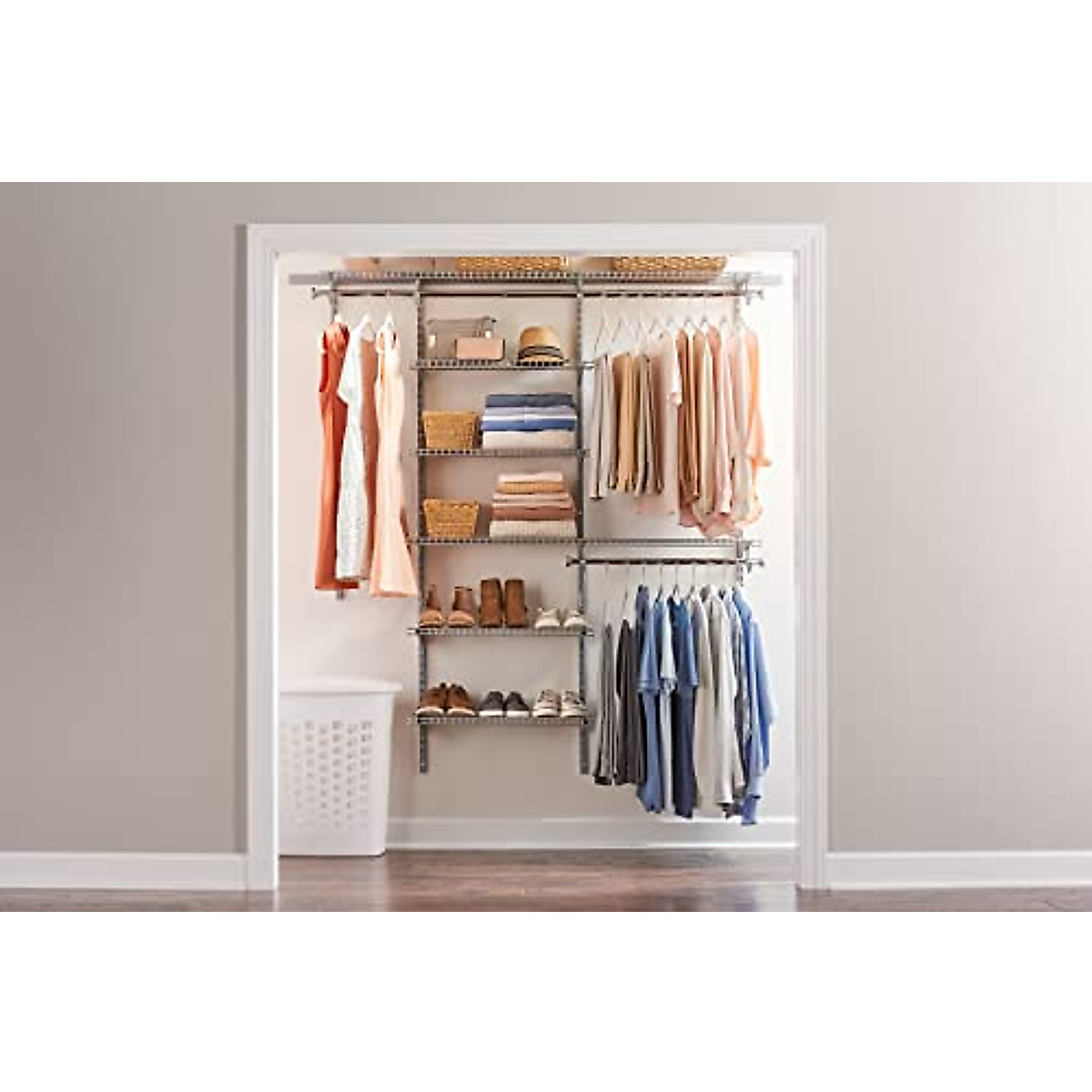 Rubbermaid Configurations Deluxe Custom Closet Kit, 3-6 Ft. Adjustable Metal Wire Shelving, Titanium Finish, Expandable Organization System, Hardware Included, for Home Closet/Pantry/Laundry/Mudroom
