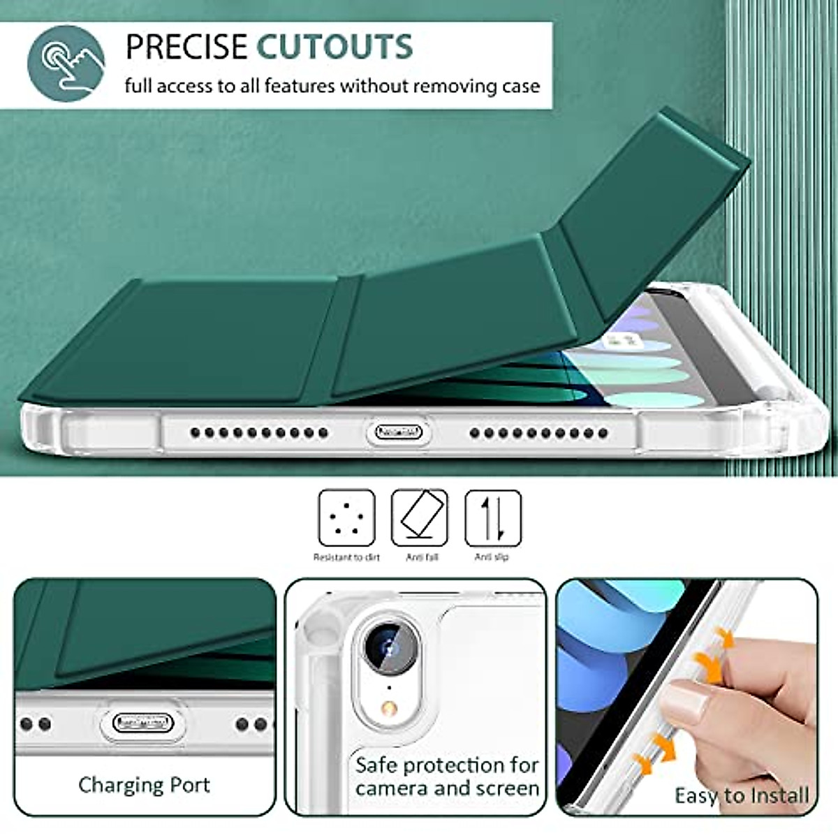 Hoidokly iPad Mini 6 Case 8.3 Inch 2021, iPad Mini 6th Generation Case Clear, Hard Back Cover Cases for 2021 iPad Mini 8.3" 6th Gen A2567 A2568 A2569 -Green