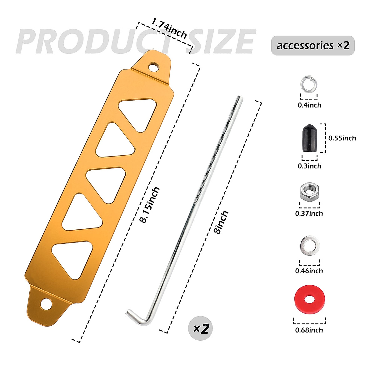 Battery Hold Down Bracket,Premium Aluminum Alloy Battery Tie Down Sets Provide Safe&Stable Driving Environment,Universal Car Battery Holder with 8" Stainless Steel J Bolts (Gold)