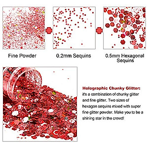 HEMOER Holographic Chunky Glitter, 12 Colors Chunky Glitter Sparkle Sequins, Cosmetic Craft Glitter Set for Epoxy Resin, Body, Face, Nail, Slime, Wedding Festival Party Decoration - 0.42oz Each Bottle