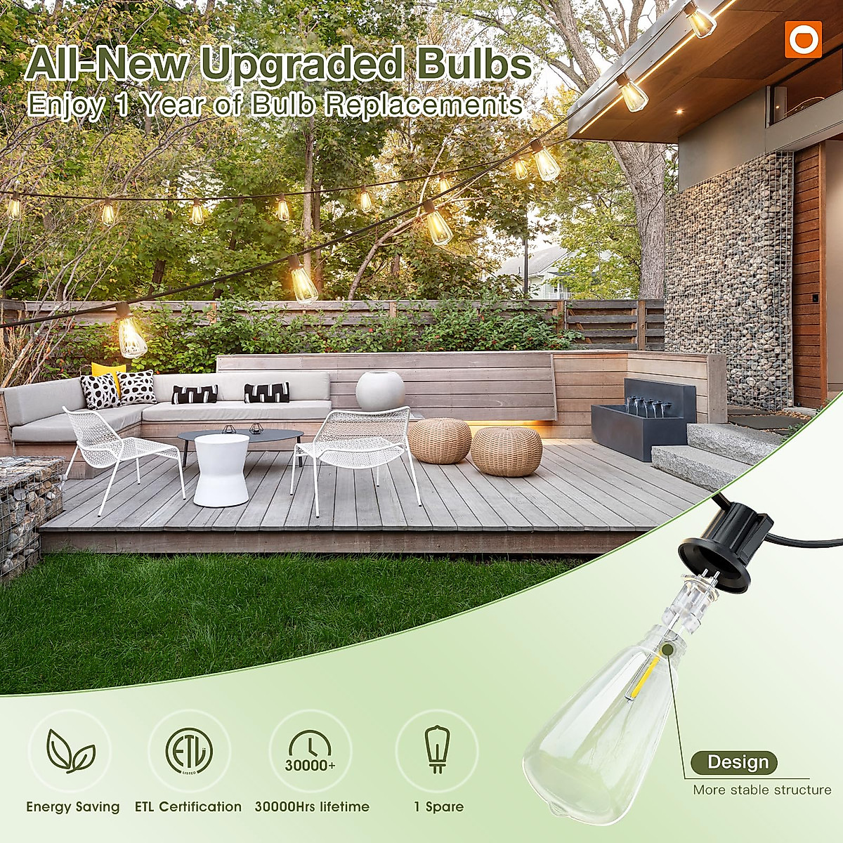 addlon 54(48+6) FT Solar String Lights Waterproof,Patio Lights Solar Powered with Remote & USB Port 15+1 LED Shatterproof Bulbs 3 Light Modes, Dimmable Solar Lights for Camping Backyard Garden