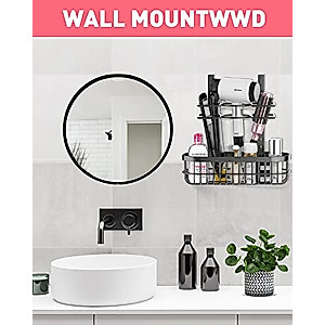 Hair Dryer Holder, Hair Dryer Holder Adjustable Height, Bathroom Hair Dryer Organizer Under Sink, Over Door/Over Cabinet Hair Dryer Holder for Flat Irons, Curling Wands, 3 Sections Large Capacity