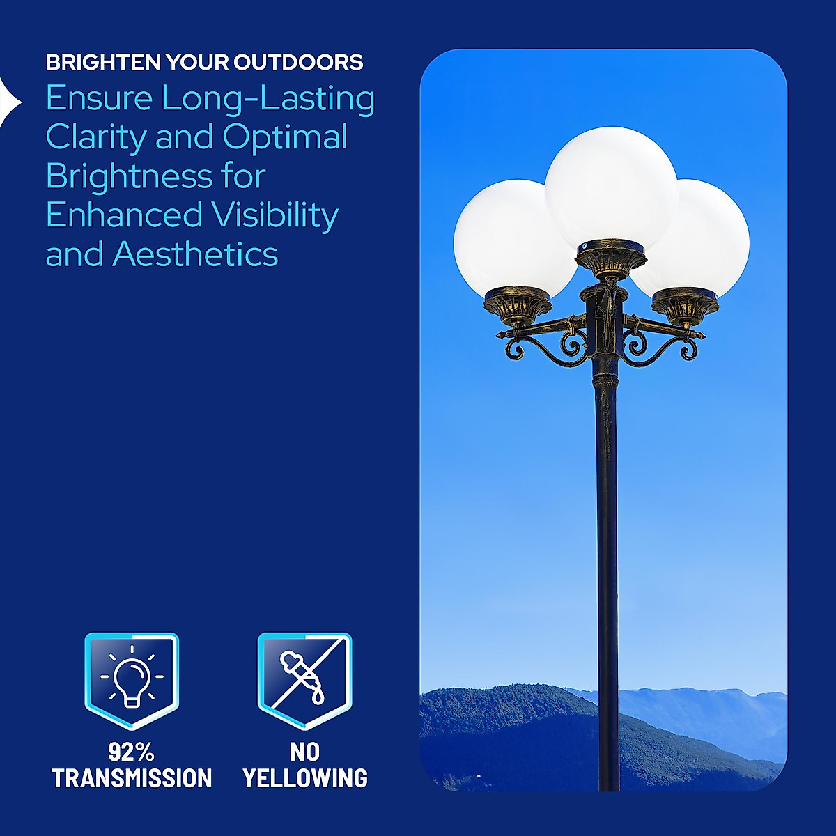 KastLite 8" White Acrylic Lamp Post Globe | Smooth Textured with 3.91" Fitter Neck | Manufactured in the USA