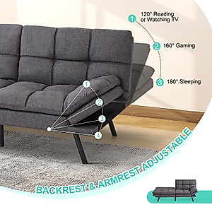 MUUEGM Futon Sofa Bed Couch Modern Linen Fabric Futon Convertible Sofa Bed Memory Foam Futon Couch Bed Sofa Couch Loveseat Sleeper Sofa for Compact Living Spaces,71'' x33''x31.5'',Dark Gray.