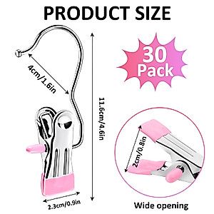 Yihurlm Boot Hangers for Closet,30 Pack Laundry Hooks with Clips,Stainless Steel Boot Hanger Clips,Portable Hangers Single Clip Space Saving Boot Clips for Hanging (Pink)