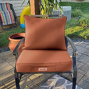 Faible Poisson Outdoor Chair Cushions, 22 x 22 Inch Waterproof Patio Furniture Back & Deep Seat Cushion Set with Handle and Anti-Slip Straps for Indoor Garden Camping, Plain Caramel