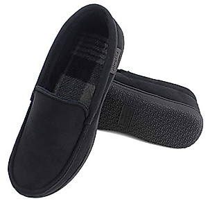 Magtoe Men's Casual Memory Foam Slip On Moccasin Flats Slippers Micro Suede Indoor Outdoor TPR Shoes(11-12,Black)