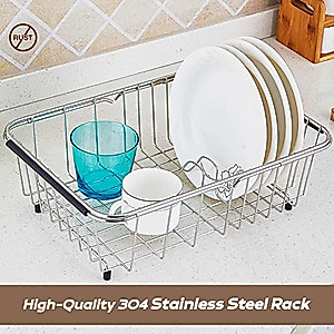 KESOL Expandable Over The Sink Dish Drying Rack / Dish Rack in Sink with Utensil Holder | 304 Stainless Steel Dish Racks for Kitchen Counter | Rustproof Dish Drainer / Sink Drying Rack - Small