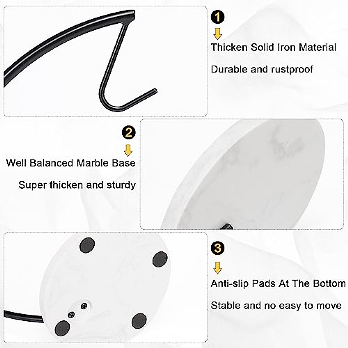 Livabber Banana Holder with Marble Base, Metal Banana Hanger Modern Tree Stand with Hook, Durable Banana Keeper Fresh Fruit Storage Organizer Freestanding for Kitchen Countertop (Black, Single Hook)