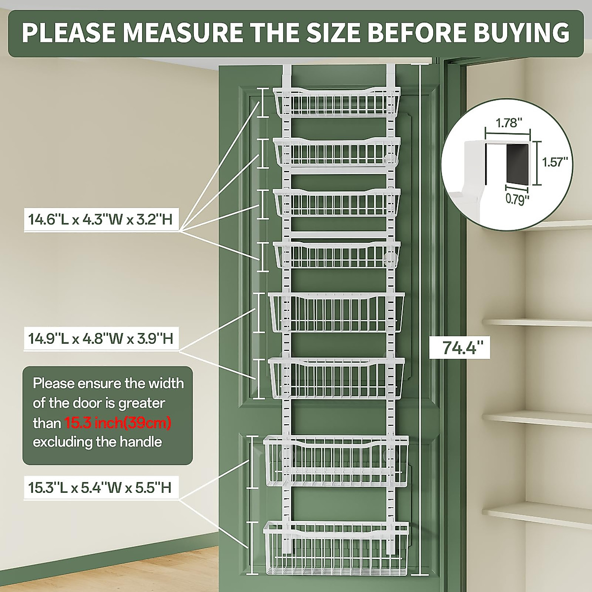 Eastherry Over The Door Organizer，8-Tier Over The Door Pantry Organizer with Adjustable Baskets，Metal Hanging Pantry Organizers and Storage for Kitchen, Back of Door Seasoning Rack (White)