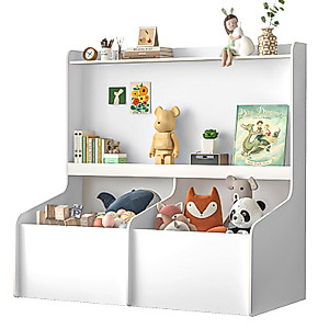 Azheruol Cubby Toy Storage Cabinet 3 Tier Wooden Children Bookcase,Toy and Book Storage Organizer Shelf for Playroom, Bedroom, Living Room, Nursery, School (White)