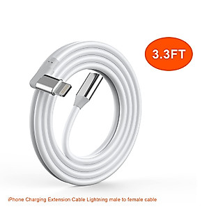 iPhone Charger Extension Cable,[Apple MFi Certified] 90 Degree Lightning Charging Male to Female Extender Dock Cable Adapter for iPhone 14 Pro Max/13/12/11/XS/XR/X/8/7/6 Pass Data Audio