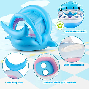 Baby Pool Float with Canopy UPF50+ Sun Protection Inflatable Baby Float Water Toys Summer Toys Baby Swim Float for Pool Aged 6-36 Months