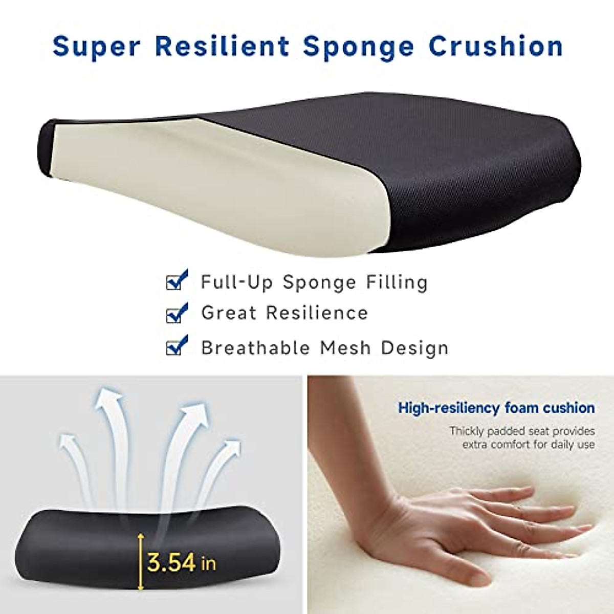 Dripex Ergonomic Office Chair, High Back Desk Chair, Computer Mesh Chair with Lumbar Support, Adjustable Headrest & 2D Armrest, 90°-135°Tilt Function, 360° Swivel Home Office Task Chair, Black