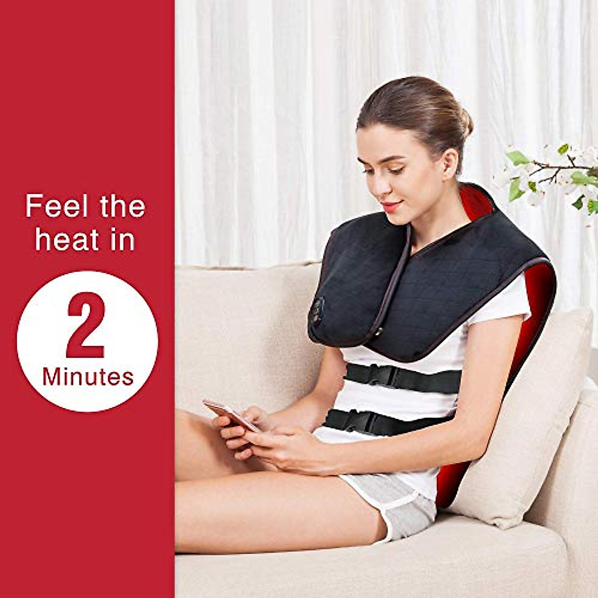 Snailax Heating Pad for Neck and Shoulders,Large Heating Pads for Back Pain Relief, Electric Back Heated Wrap,Fast Heat Pad with Massager & 5 Massage Mode, Auto Shut Off,Gifts for Women,Men
