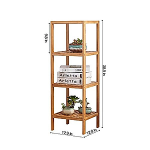 Zoopolyn 100% Bamboo Bathroom Shelf 13 x 13 x 39 inches 4-Tier Multifunction Standing Towel Rack Storage Organizer Unit Natural