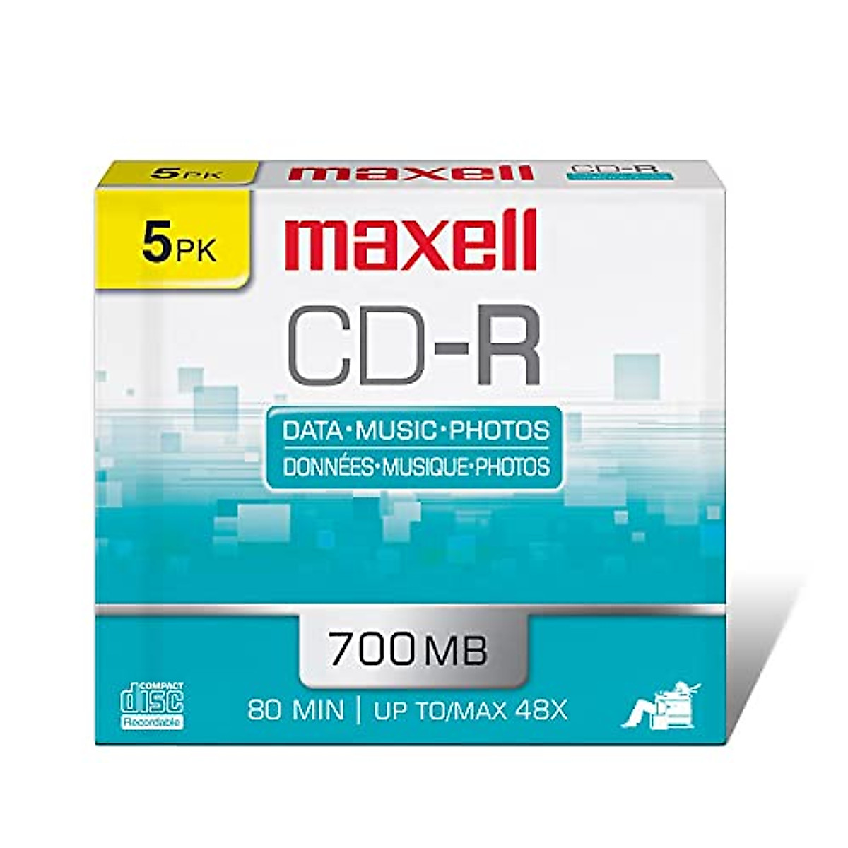 Maxell 648205 Polycarbonate Substate 700Mb 80 Min CD-Recordable Slim Jewel 5 Pack & 638006 DVD-R 4.7 Gb Spindle with 2 Hour Recording Time & Superior Recording Layer Technology, 100 Year Archival Life
